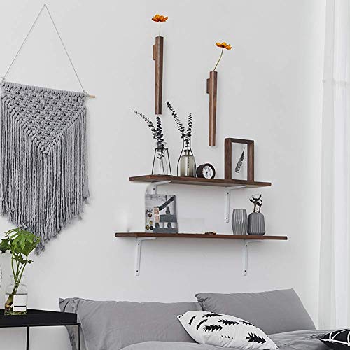 PIBM Stylish Simplicity Shelf Wall Mounted Floating Rack Shelves Iron Bracket Solid Wood Multifunction Living Room Study Simple,Thickness 2Cm,3 Sizes, Brown ,