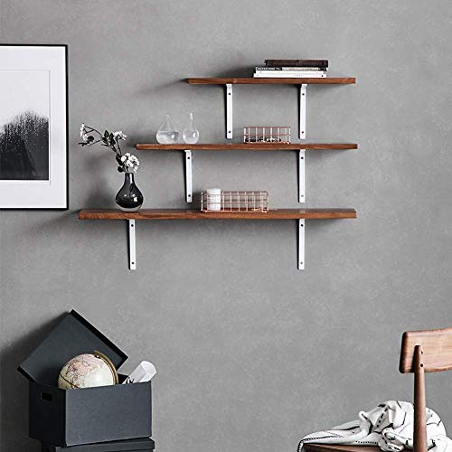 PIBM Stylish Simplicity Shelf Wall Mounted Floating Rack Shelves Iron Bracket Solid Wood Multifunction Living Room Study Simple,Thickness 2Cm,3 Sizes, Brown ,