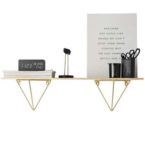 pibm stylish simplicity shelf wall mounted floating rack shelves iron art metal solid wood storage display stand triangle bracket living room restaurant,4 sizes, gold , da+b+c