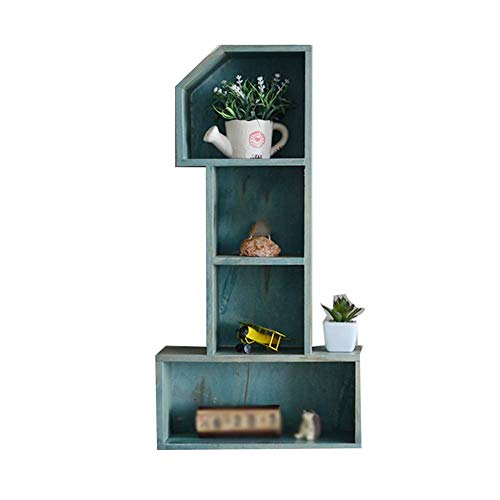 PIBM Stylish Simplicity Shelf Wall Mounted Floating Rack Shelves Retro Solid Wood Storage High Capacity Bar Cafe Save Space,3 Colors,4 Grids, Blue , 30x11x59cm