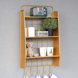 PIBM Stylish Simplicity Shelf Wall Mounted Floating Rack Shelves Retro Iron Art Hook up Coffee Shop Bar Household,3 Layers,3 Colors, Gold , 40x22x75cm