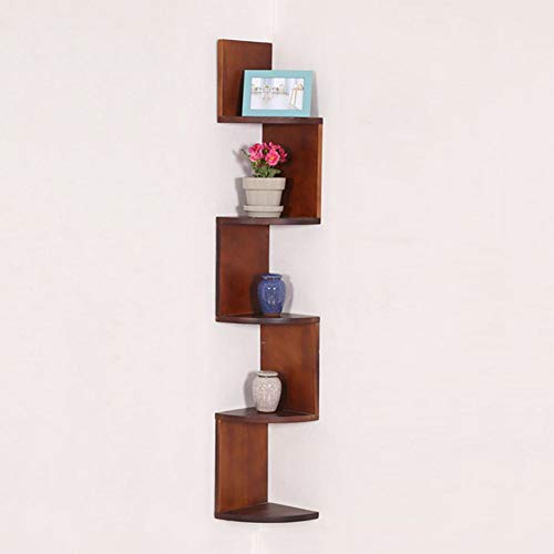 PIBM Stylish Simplicity Shelf Wall Mounted Floating Rack Shelves Corner Solid Wood Books Collection 3 Layers/ 5 Layers,8 Colors Avaliable, Walnut , 5 Layers