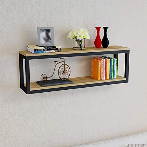 PIBM Stylish Simplicity Shelf Wall Mounted Floating Rack Wooden Display Storage Bookd Background Wall Industrial,Black,8 Sizes Avaliable, 2#80x30x20cm