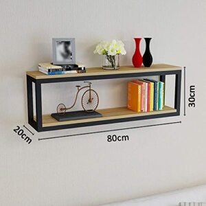 PIBM Stylish Simplicity Shelf Wall Mounted Floating Rack Wooden Display Storage Bookd Background Wall Industrial,Black,8 Sizes Avaliable, 2#80x30x20cm