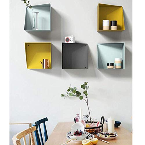 PIBM Stylish Simplicity Shelf Wall Mounted Floating Rack Shelves Retro Metal Simple Bookshelf Bevel Background Wall,4 Colors, Yellow , 30x20x30cm