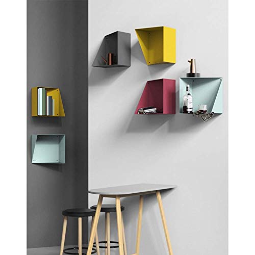 PIBM Stylish Simplicity Shelf Wall Mounted Floating Rack Shelves Retro Metal Simple Bookshelf Bevel Background Wall,4 Colors, Yellow , 30x20x30cm