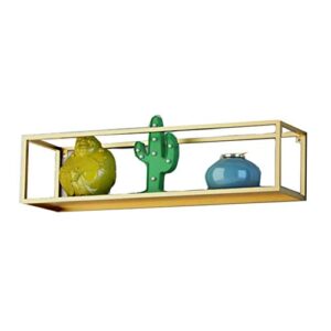 pibm stylish simplicity shelf wall mounted floating rack shelves iron art display stand bookshelf cd storage simple background wall living room,4 sizes, gold , 65x16x15cm