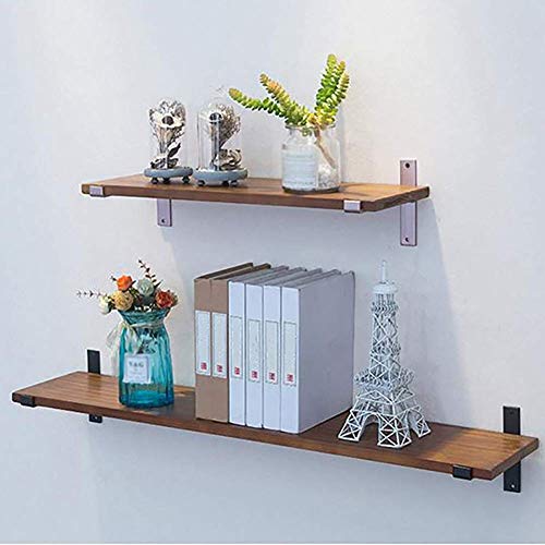 PIBM Stylish Simplicity Shelf Wall Mounted Floating Rack Shelves Retro Solid Wood Iron Art Separator Plate Bookshelf Storage Space Saving Kitchen,19 Sizes, Brown , 60x25x2cm