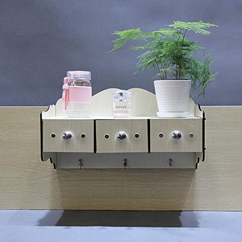 PIBM Stylish Simplicity Shelf Wall Mounted Floating Rack Wooden Storage 3 Hooks Living Room,4 Colors Avaliable,42X23Cm, White