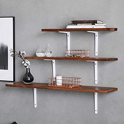 PIBM Stylish Simplicity Shelf Wall Mounted Floating Rack Shelves Iron Bracket Solid Wood Multifunction Living Room Study Simple,Thickness 2Cm,3 Sizes, Brown , 40x20x20cm