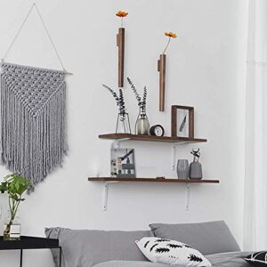 PIBM Stylish Simplicity Shelf Wall Mounted Floating Rack Shelves Iron Bracket Solid Wood Multifunction Living Room Study Simple,Thickness 2Cm,3 Sizes, Brown , 40x20x20cm