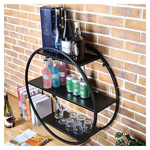 PIBM Stylish Simplicity Shelf Wall Mounted Floating Rack Shelves Round Shape Iron Art Storage Bookshelf Bar Living Room,2 Colours,3 Layers, Black , 70x24x70cm