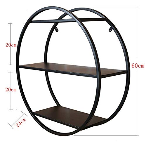 PIBM Stylish Simplicity Shelf Wall Mounted Floating Rack Shelves Round Shape Iron Art Storage Bookshelf Bar Living Room,2 Colours,3 Layers, Black , 70x24x70cm