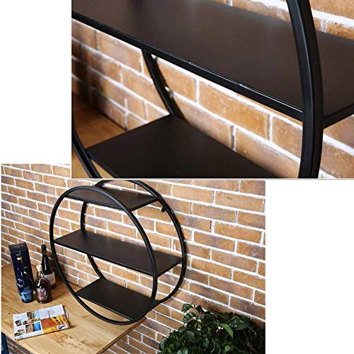 PIBM Stylish Simplicity Shelf Wall Mounted Floating Rack Shelves Round Shape Iron Art Storage Bookshelf Bar Living Room,2 Colours,3 Layers, Black , 70x24x70cm