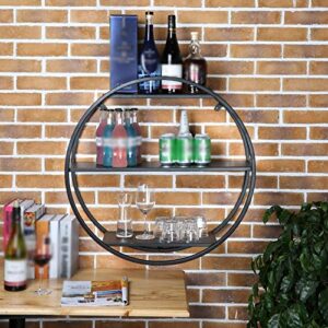 PIBM Stylish Simplicity Shelf Wall Mounted Floating Rack Shelves Round Shape Iron Art Storage Bookshelf Bar Living Room,2 Colours,3 Layers, Black , 70x24x70cm