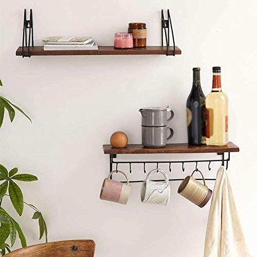 PIBM Stylish Simplicity Shelf Wall Mounted Floating Rack Shelves Iron Art Solid Wood Hook up Towel Rack Kitchen,4 Sizes,2 Styles, A60x18x15cm