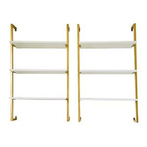 pibm stylish simplicity shelf wall mounted floating rack shelves solid wood iron art simple modern storage bookshelf living room multi-layer,3 sizes, gold , b60x25x108cm