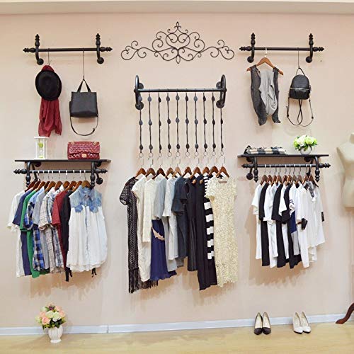 PIBM Stylish Simplicity Shelf Wall Mounted Floating Rack Wooden Industrial Style Shelf Iron Art Hanger Clothing Store Living Room Hotel The Mall,8 Sizes, a , Length x Height 80x60cm