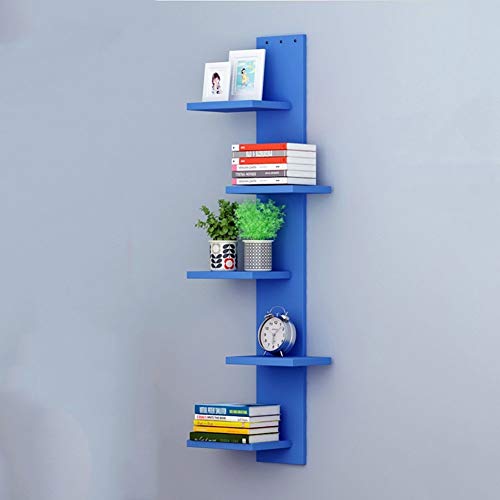 PIBM Stylish Simplicity Shelf Wall Mounted Floating Rack Wooden Cube Bedroom Storage 5 Layers,24X120Cm,7 Colors Avaliable, Blue