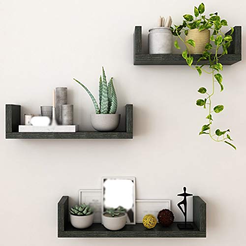 PIBM Stylish Simplicity Shelf Wall Mounted Floating Rack 3-Piece Set Solid Wood Multifunction Save Space Environmental Protection,7 Colors,3 Sizes, Black Walnut