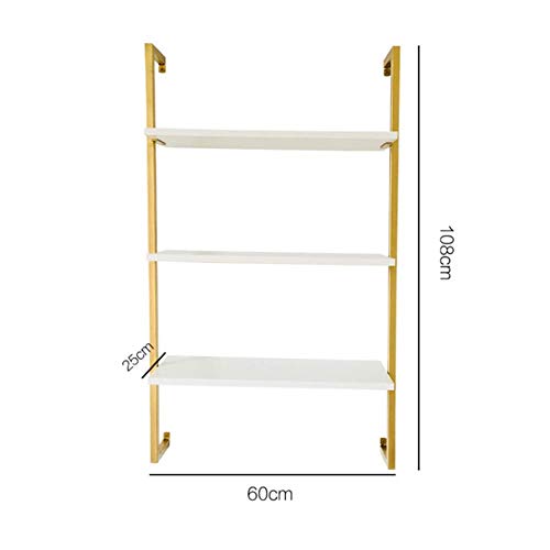 PIBM Stylish Simplicity Shelf Wall Mounted Floating Rack Shelves Solid Wood Iron Art Simple Modern Storage Bookshelf Living Room Multi-Layer,3 Sizes, Gold , B+B