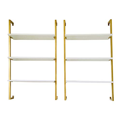 PIBM Stylish Simplicity Shelf Wall Mounted Floating Rack Shelves Solid Wood Iron Art Simple Modern Storage Bookshelf Living Room Multi-Layer,3 Sizes, Gold , B+B