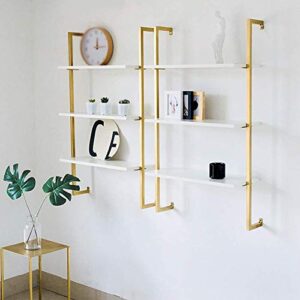 PIBM Stylish Simplicity Shelf Wall Mounted Floating Rack Shelves Solid Wood Iron Art Simple Modern Storage Bookshelf Living Room Multi-Layer,3 Sizes, Gold , B+B