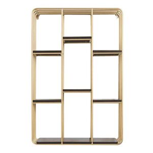 pibm stylish simplicity shelf wall mounted floating rack shelves simple rect iron art wooden storage multifunction bookshelf,4 layers, gold , 60x16.5x90cm