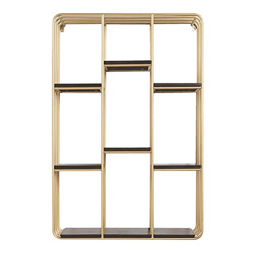 PIBM Stylish Simplicity Shelf Wall Mounted Floating Rack Shelves Simple Rect Iron Art Wooden Storage Multifunction Bookshelf,4 Layers, Gold , 60x16.5x90cm