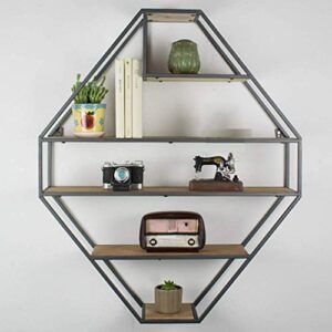 PIBM Stylish Simplicity Shelf Wall Mounted Floating Rack Shelves American Style Iron Art Solid Wood Lattice Display Stand Bookshelf,5 Layers, Black , 70x83.5cm