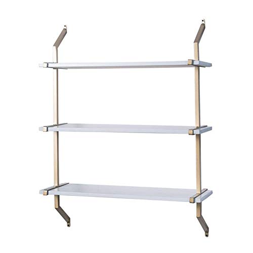 PIBM Stylish Simplicity Shelf Wall Mounted Floating Rack Shelves Simple Iron Art Solid Wood Bookshelf Living Room Bearing Strong,2 Colours,4 Sizes, Golden Border , 80x26x74cm