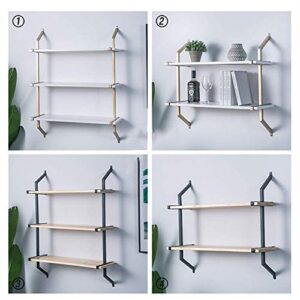 PIBM Stylish Simplicity Shelf Wall Mounted Floating Rack Shelves Simple Iron Art Solid Wood Bookshelf Living Room Bearing Strong,2 Colours,4 Sizes, Golden Border , 80x26x74cm