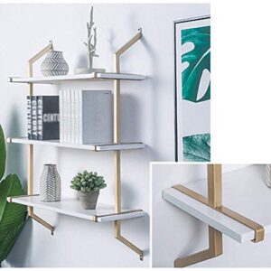 PIBM Stylish Simplicity Shelf Wall Mounted Floating Rack Shelves Simple Iron Art Solid Wood Bookshelf Living Room Bearing Strong,2 Colours,4 Sizes, Golden Border , 80x26x74cm