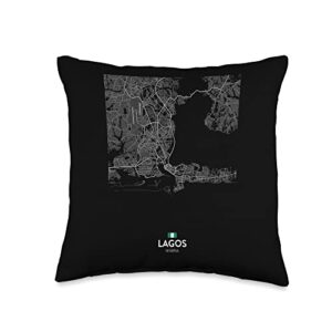 lagos nigeria city info lagos nigeria city map travel souvenir hometown throw pillow, 16x16, multicolor