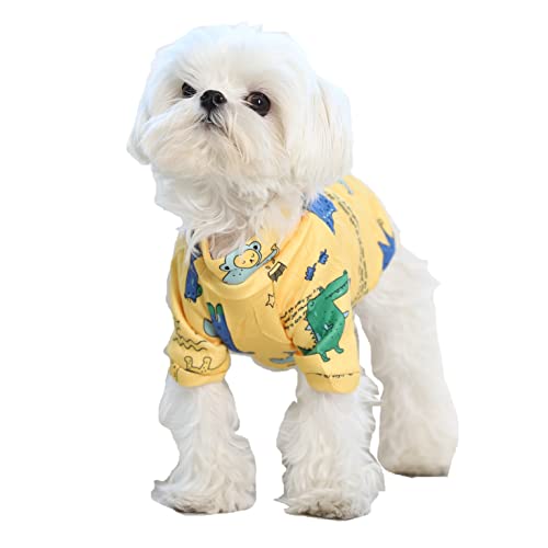 Plemonet Pet Dog Clothes Dog Sweatshirt Dog Cute Sweatshirt Dog Sweatshirt with Leash Hole Cat Sweatshirt Dog Fashion Dog Jumper Dog Sweater Cartoon Style (Yellow, X-Large)