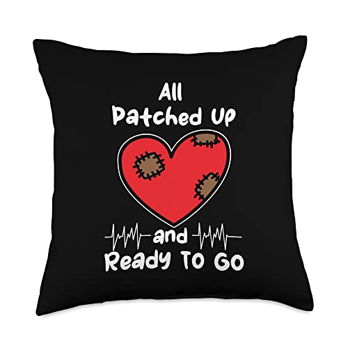 Open Heart Surgery Recovery Gifts All Patched Up and Ready to Go Open Heart Surgery Throw Pillow, 18x18, Multicolor