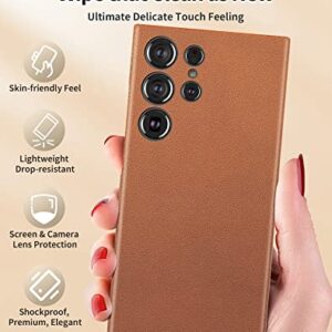 DDJ Samsung Galaxy S23 Ultra Case, Thin Full Leather Wrap, Shockproof, Classic Slim Design, Raised Screen & Camera Protection, Brown