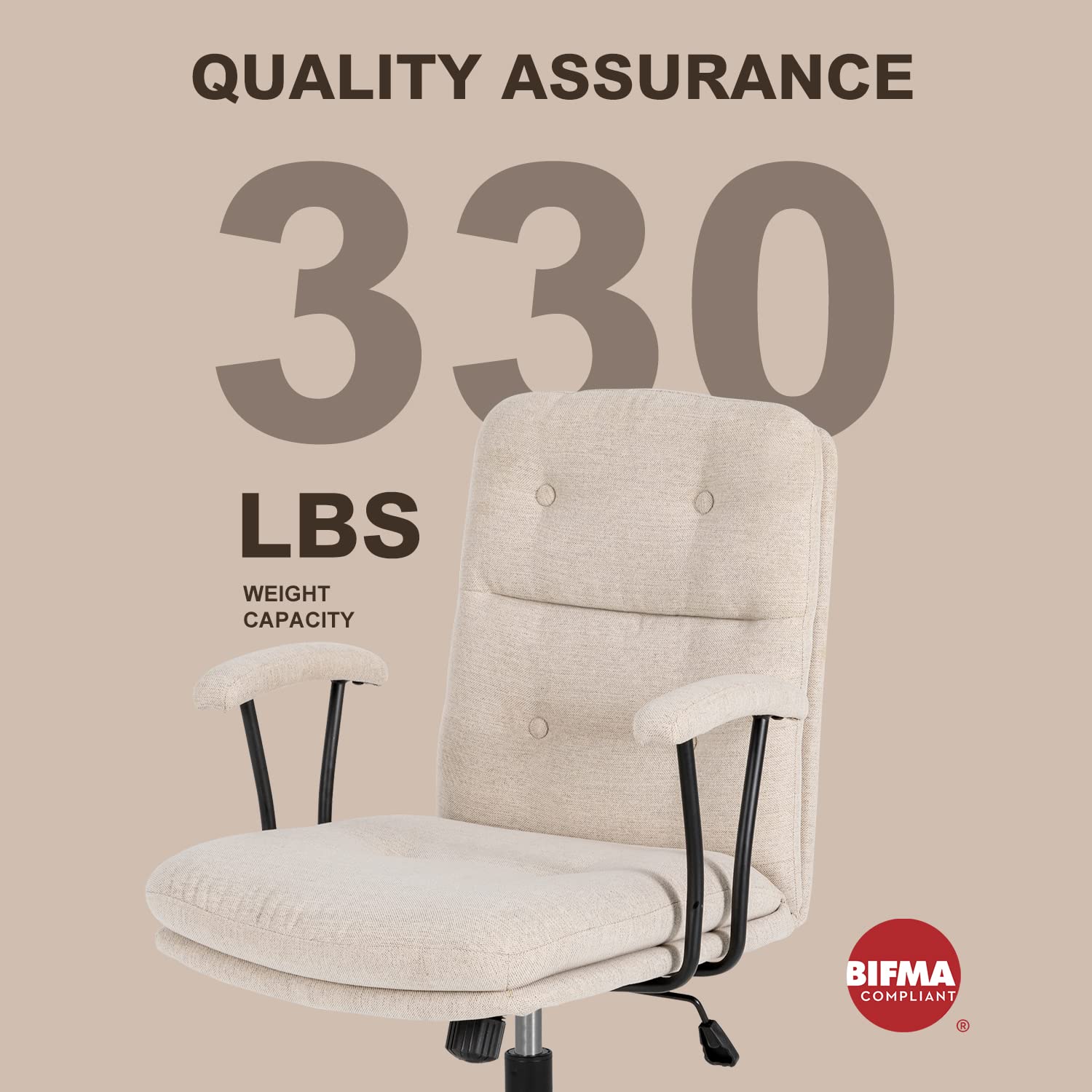 Okeysen Modern Office Desk Chair, Vanity Chair with Removable Padded Armrests for Home, Ergonomic Swivel Chair with No Wheels, Linen Comfy Chair with Premium Thick Cushion