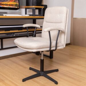 Okeysen Modern Office Desk Chair, Vanity Chair with Removable Padded Armrests for Home, Ergonomic Swivel Chair with No Wheels, Linen Comfy Chair with Premium Thick Cushion