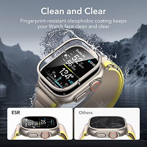 ESR Armorite Screen Protector for Apple Watch Ultra 2/1 (2023/2022, 49 mm), Military Grade Protection, Tempered Glass Protector with Stainless-Steel Frame, Keep Original, Scratch Resistant, 2 Pack