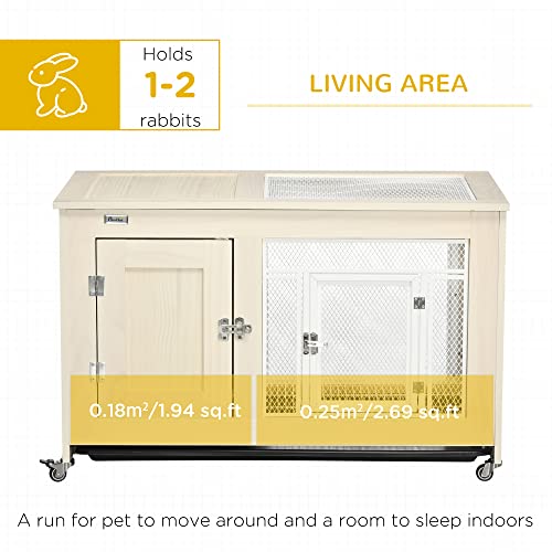 PawHut Small Rabbit Hutch Indoor Bunny Cage on Wheels, Rabbit Habitat with Tough Pinewood, Openable Top, Rabbit Cage Inside, 37.5" x 21" x 24.5"