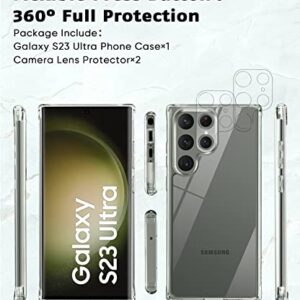 MIODIK Clear Case for Samsung Galaxy S23 Ultra, with Camera Lens Protector×2, [Military Grade Protective] [Non-Yellowing] Shockproof Slim Cover for S23 Ultra 5G 6.8 Inch 2023 (Transparent)