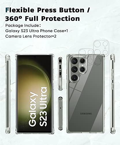 MIODIK Clear Case for Samsung Galaxy S23 Ultra, with Camera Lens Protector×2, [Military Grade Protective] [Non-Yellowing] Shockproof Slim Cover for S23 Ultra 5G 6.8 Inch 2023 (Transparent)