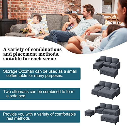 JY QAQA Convertible Sectional Sofa Couch with Long Storage Ottoman，L-Shaped Modular Couch with Modern Linen Fabric Wide Reversible Chaise for Small Space