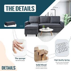 JY QAQA Convertible Sectional Sofa Couch with Long Storage Ottoman，L-Shaped Modular Couch with Modern Linen Fabric Wide Reversible Chaise for Small Space