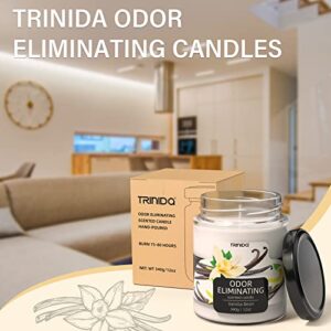 TRINIDa Vanilla Bean Odor Eliminating Candles for Home Scented, Eliminates 99% of Pet, Smoke, Food and Other Smell Quickly, Highly Fragranced Scented Candle, Premium Soy Candle Gift Set for Women