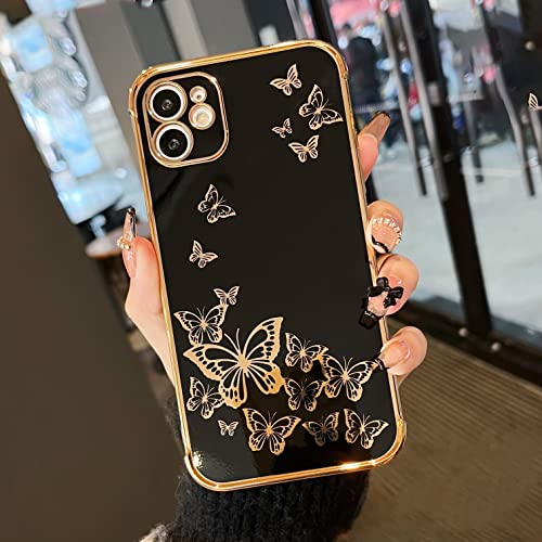 ZTOFERA for iPhone 11 Case, Protective Case for Women Cute Electroplated Butterfly Gold Edge Shockproof Slim Soft TPU Bumper Girls Men Phone Cover for iPhone 11 (6.1"), Black