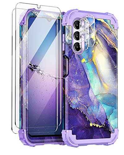 Rancase for Galaxy A14 5G Case,[2 Tempered Glass Screen Protector + 2 Camera Lens Protector ] Three Layer Heavy Duty Shockproof Hard Plastic+Soft Protective Case for Samsung Galaxy A14 5G,Purple