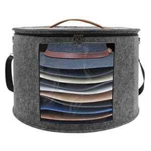 large hat storage box with lids, foldable felt round hat storage box with handle travel case clothes storage bin for women&men, cowboy hat organizer stuffed animal toy clothes, grey 17.7" x 11.8"