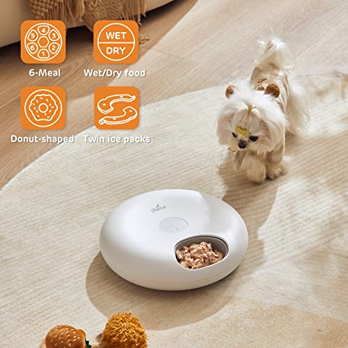 iPettie Donuts Frost 6 Meal Cordless Automatic Pet Feeder, Dry & Wet Food Automatic Cat Feeder with Two Ice Packs, Rechargeable Massive Battery, Programmable Timer, Holds 6 x ½ lb. of Food